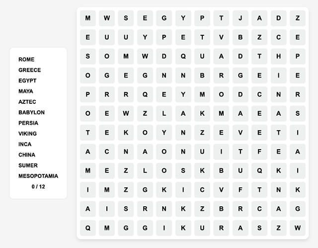 Ancient Civilizations - Word Search Monkey